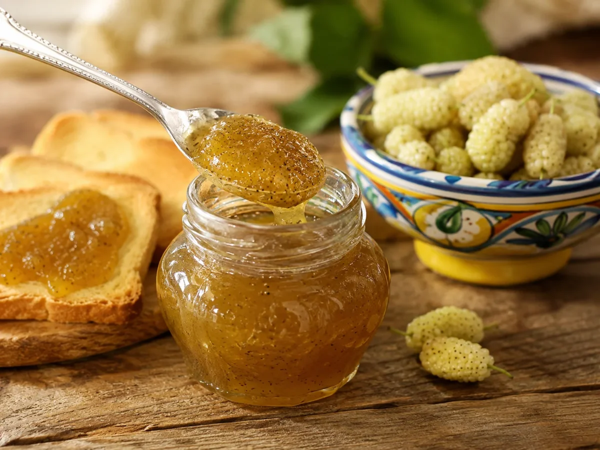 White mulberry jam with lemon and apple